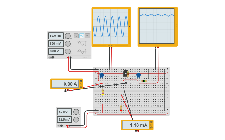 Circuit design Amplifier Emitter Bias BJT - Tinkercad