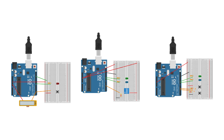 Circuit design Botones, resistencias y luces | Tinkercad