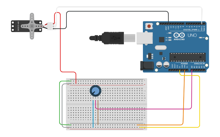 Circuit design control de giro servo motor | Tinkercad