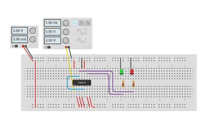 Circuit design 2-bit asynchronous up counter | Tinkercad