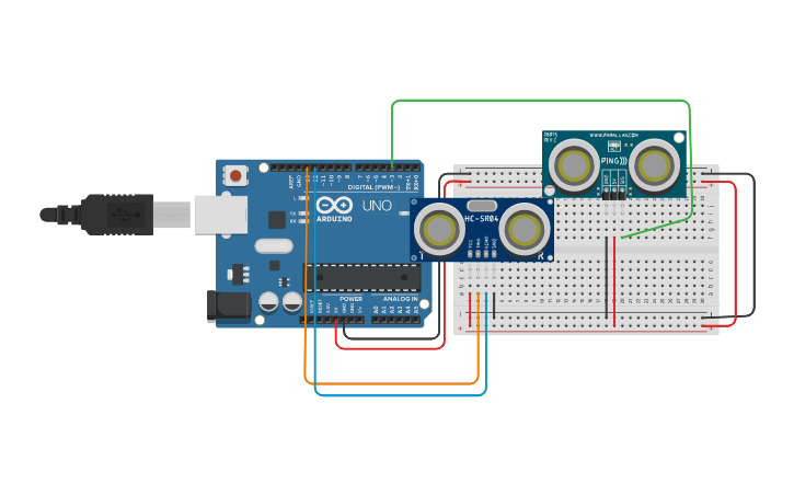 Circuit design Uso dos Sensores de Distância Ultrassônicos - Tinkercad