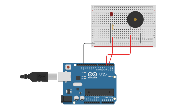 Circuit design Arduino LED BUZZER - Tinkercad