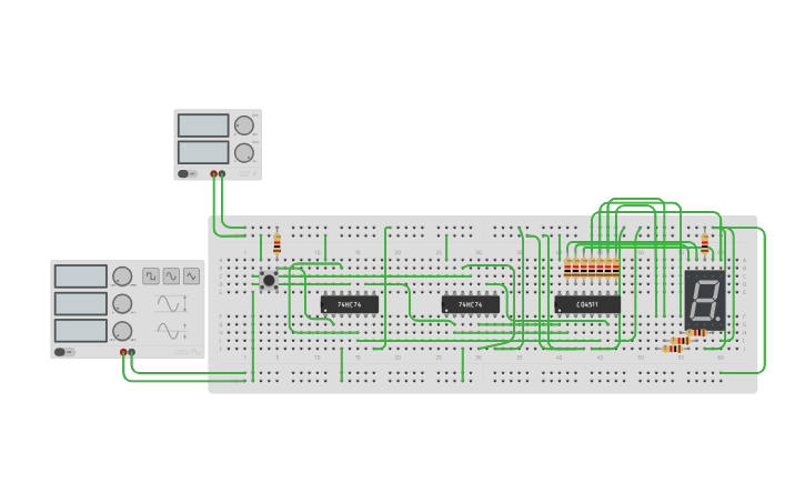 Circuit design 4-bit register using DFF - Tinkercad