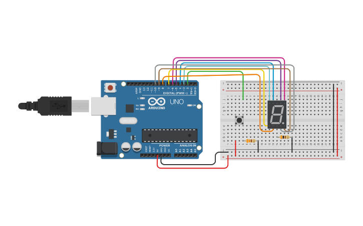 Circuit design pulsador con arduino - Tinkercad