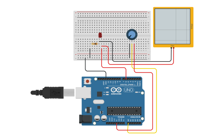 Circuit design Blinkende_LED_mit_Potentiometer - Tinkercad