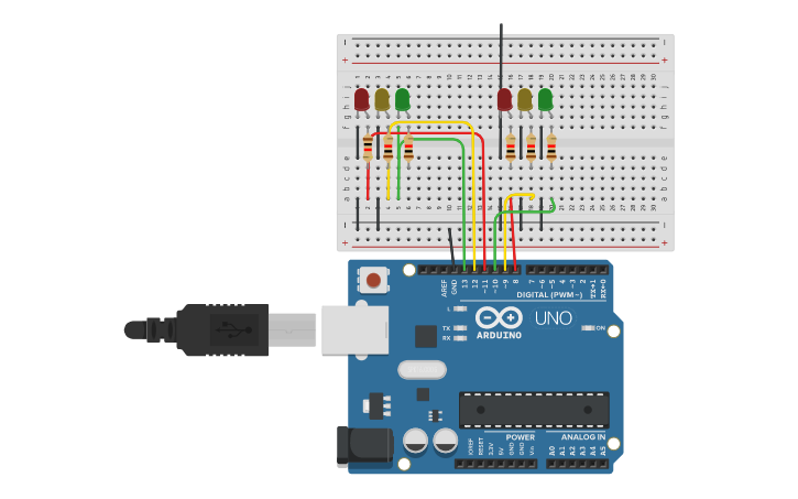 Circuit design Traffic Light two way - Tinkercad