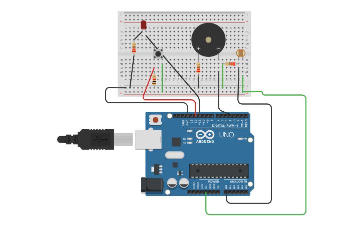 Circuit design piezo with - Tinkercad