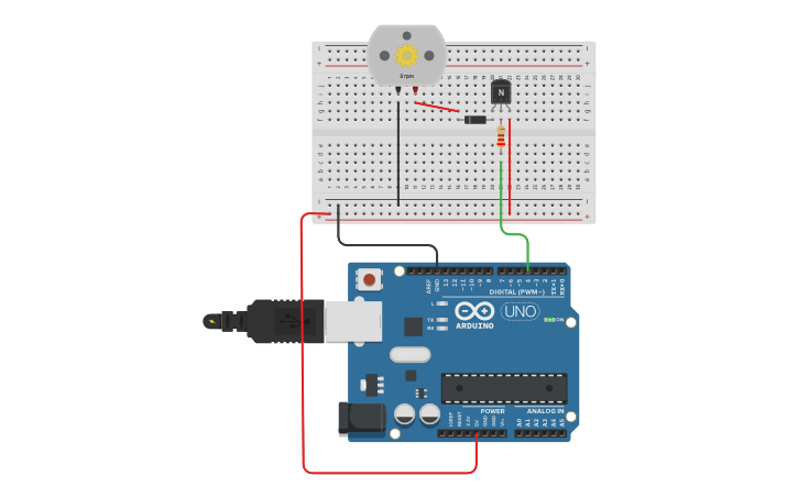 Circuit design Moteur / Transistor - Tinkercad