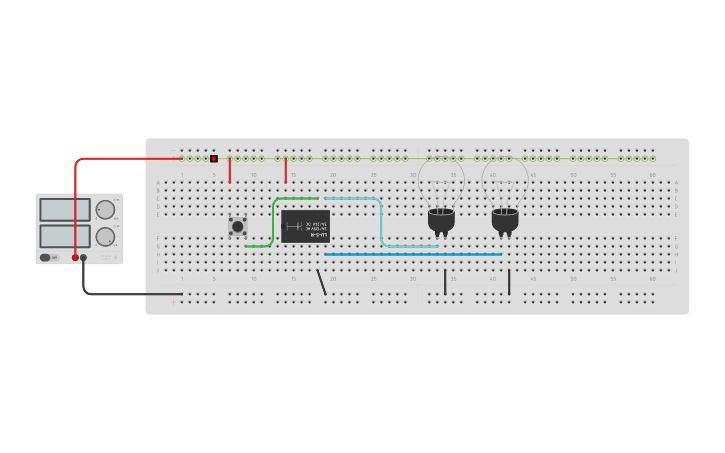 Circuit design Relé con 2 bombillas | Tinkercad