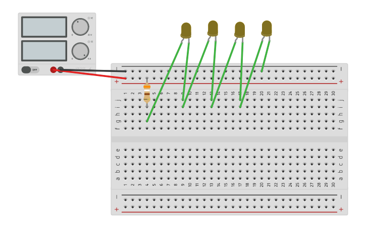 Circuit design Taller 8 - Circuito de leds en serie - Tinkercad