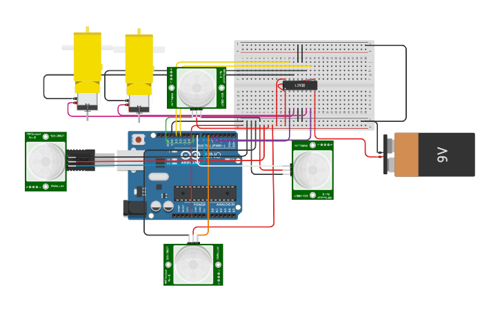 Circuit design Motion Sensor car - Tinkercad