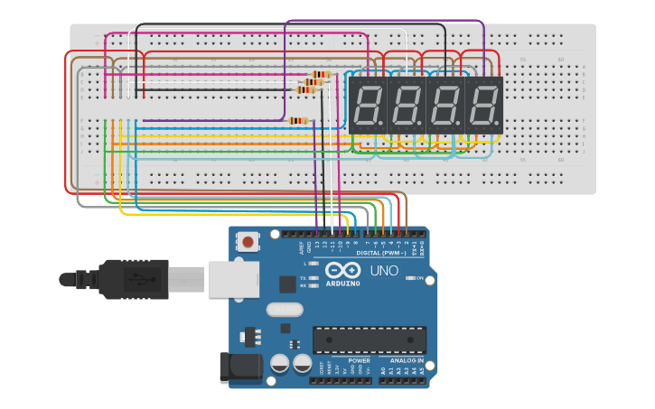 Circuit design 4-digit 7 segment Display - Tinkercad