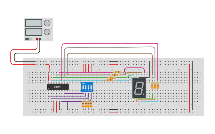 Circuit design 7 segment decoder - Tinkercad