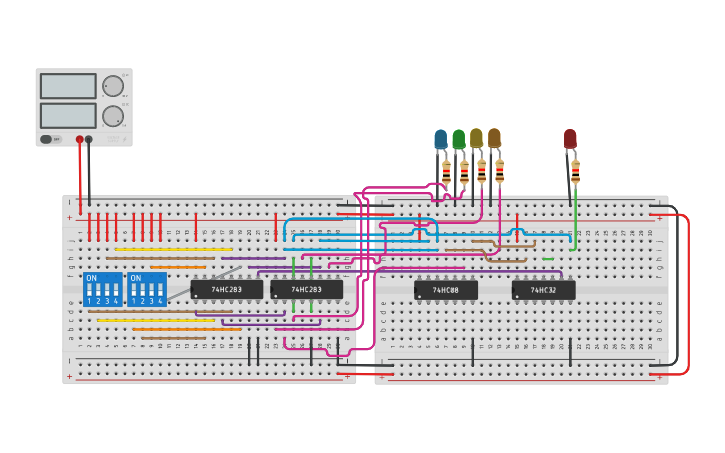 Circuit design BCD Adder - Tinkercad