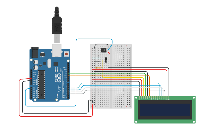 Circuit design LCD + temperature sensor - Tinkercad