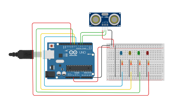 Circuit design Ultrasonico-leds - Tinkercad