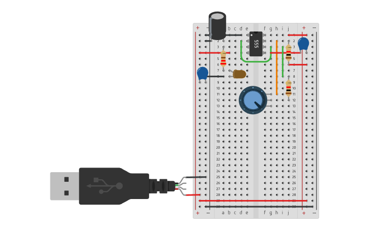 Circuit design Astable 555-timer with potentiometer - Tinkercad