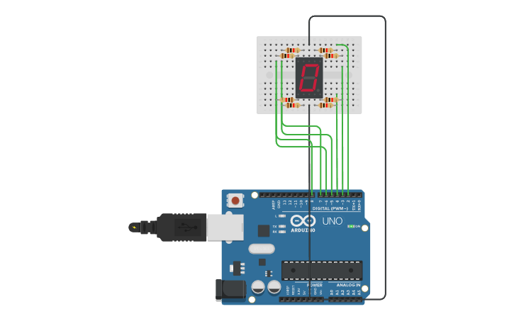 Circuit design Display de 7 Segmentos Arduino - Tinkercad