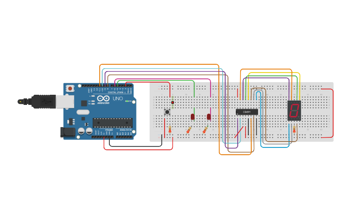 Circuit design NUMERO PAR IMPAR CON PULSADOR Y DISPLAY DE 7 SEGMENTOS Y TTL 7447 - Tinkercad