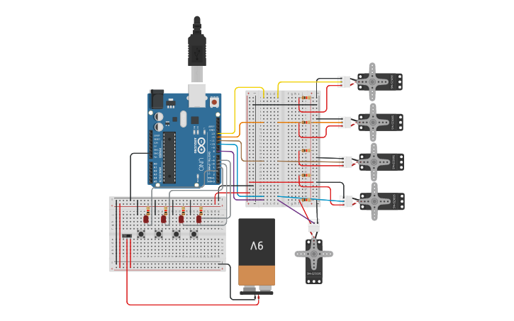 Circuit design Servos - Tinkercad