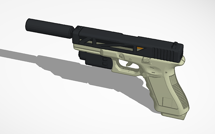 3D design glock 19 gen 3 with suppressor and laser - Tinkercad