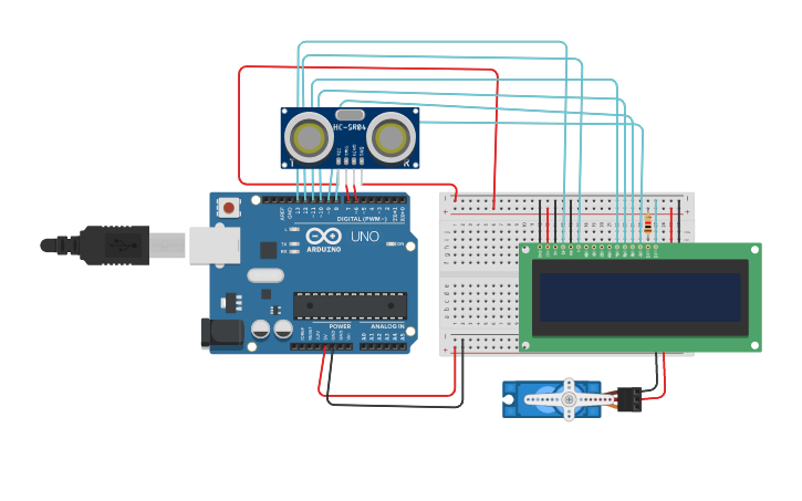 Circuit design sensor ultrasonico con lcd - Tinkercad