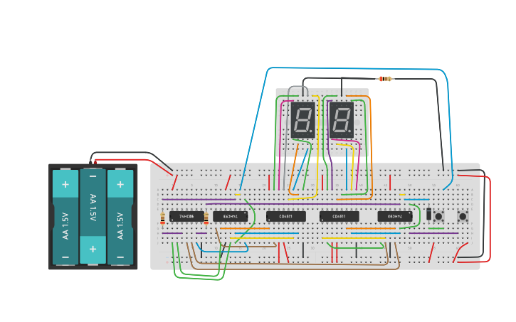 Circuit design 2 Digit Counter with 7 Segment - Tinkercad