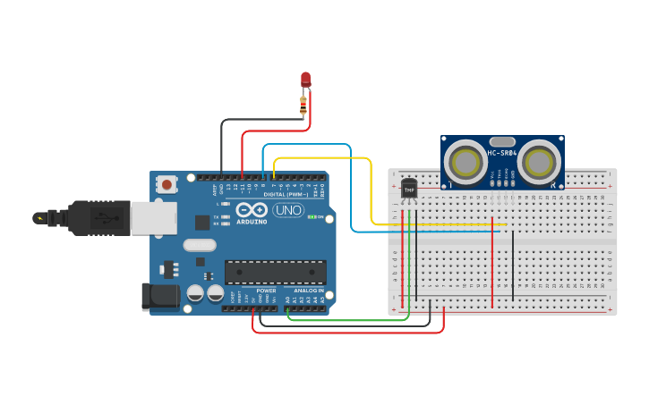 Circuit design sensor ultrasonik | Tinkercad