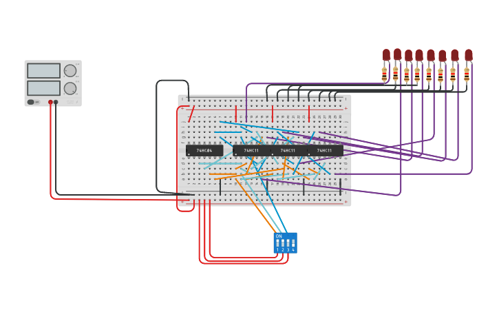 Circuit design 3 to 8 decoder - Tinkercad