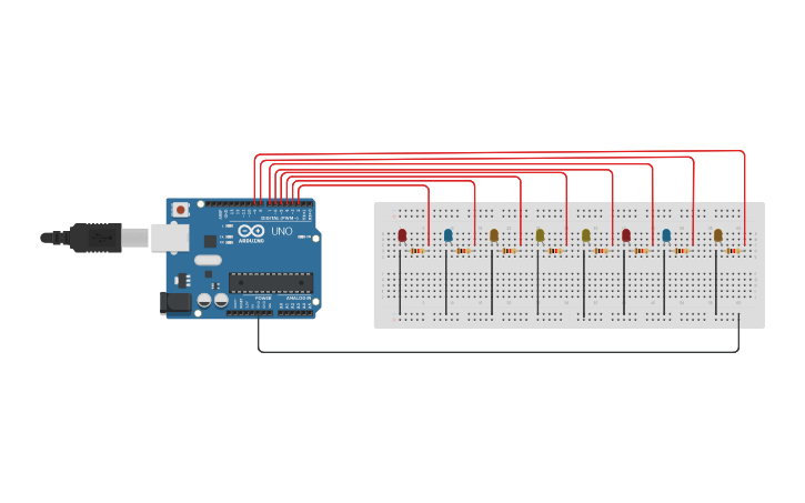 Circuit design Blinking Leds - Tinkercad