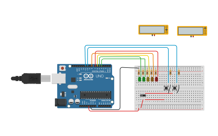 Circuit design Llenado y vaciado de tanque - Tinkercad