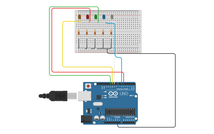 Circuit design SECUENCIA REBOTE - Tinkercad