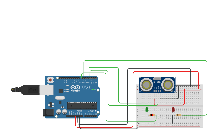 Circuit design Sensor Ultrasonico - Tinkercad