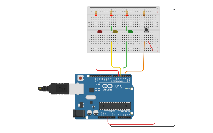Circuit design AZ #25 Semaforo con pulsante - Tinkercad