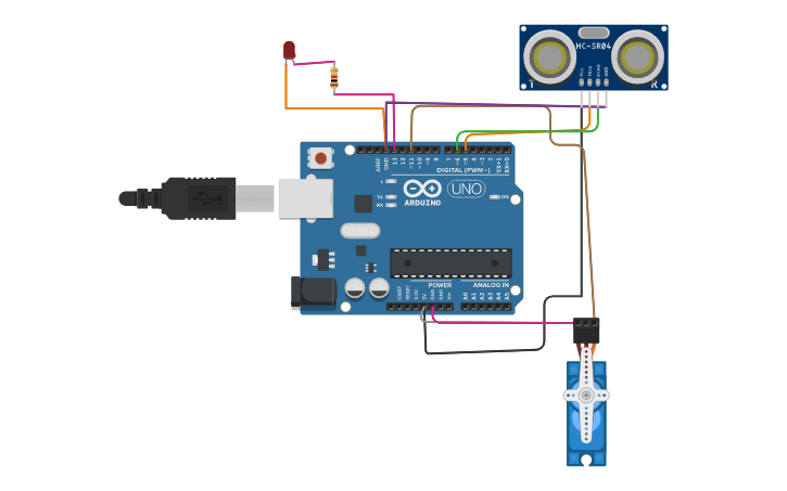 Circuit design smart dustbin - Tinkercad