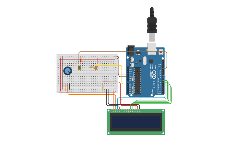 Circuit design LDR Sensor with LCD Display - Tinkercad