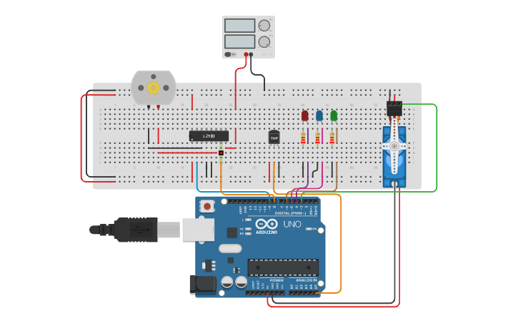 Circuit design M-E2: DC and Servo Motors | Tinkercad