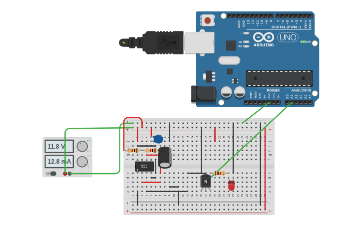 Circuit design 555 Timer w/ LED - Tinkercad