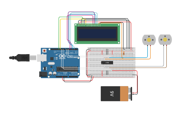 Circuit design Motor DC - LCD | Tinkercad