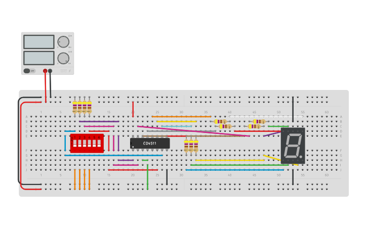 Circuit design Decodificador BCD para 7 Seguimentos | Tinkercad