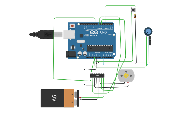 Circuit design speed controlling of the dc motor - Tinkercad