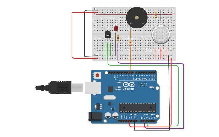 Circuit design SMOKE DETECTOR - Tinkercad