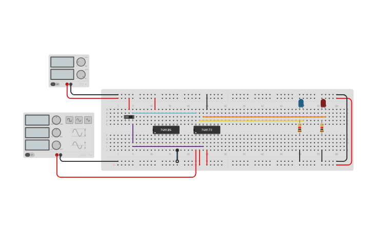 Circuit design D FF Using JK FF | Tinkercad