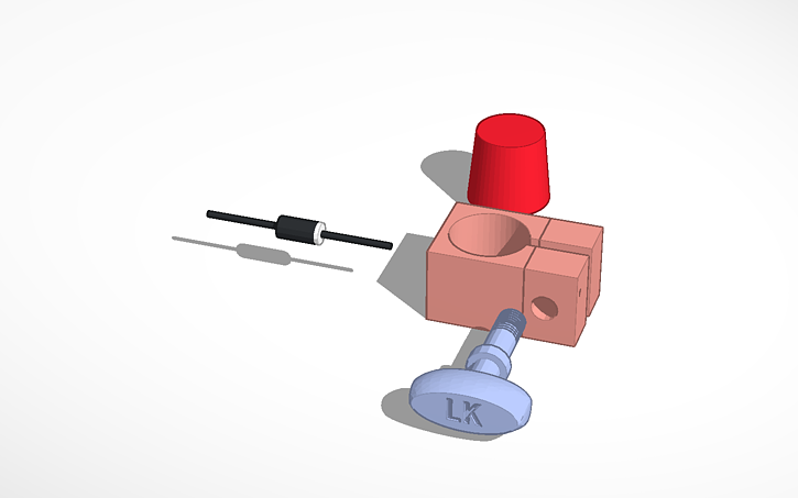 3D design car battery clamp with diode/wire hole 1.3mm - Tinkercad