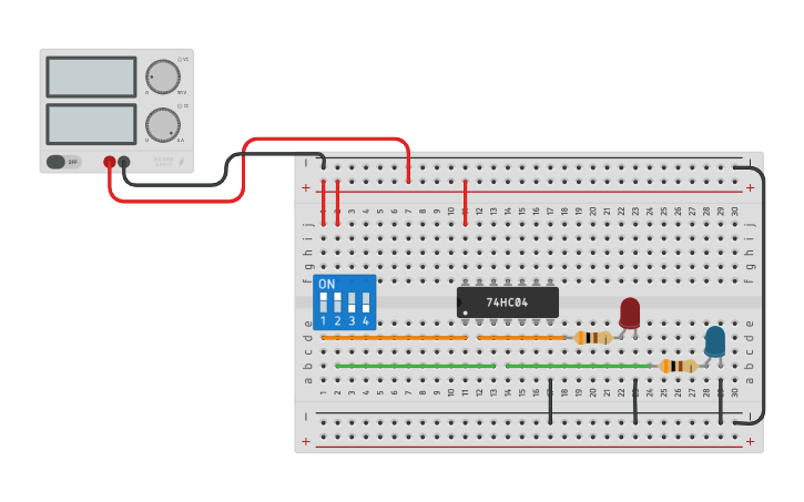 Circuit design Puerta Not - Tinkercad