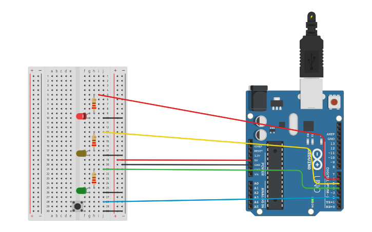 Circuit design Copy of Traffic Light - Tinkercad