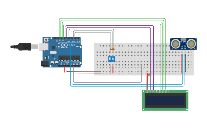 Circuit design Sensor de Distancia - Práctica SP | Tinkercad
