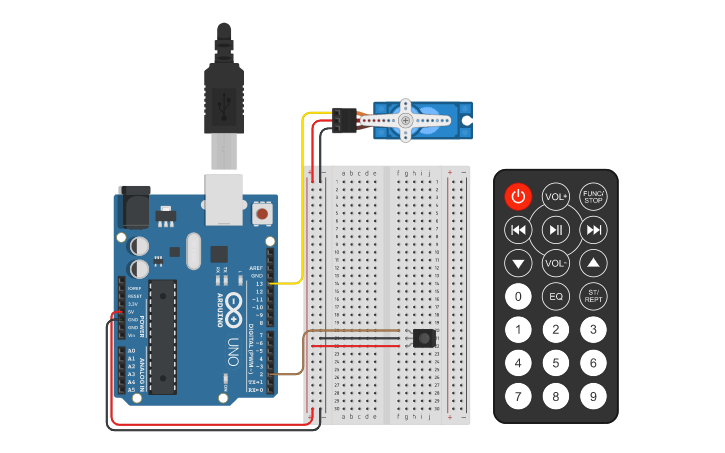 Circuit design Servo Motor 4 estagios com IR - Tinkercad