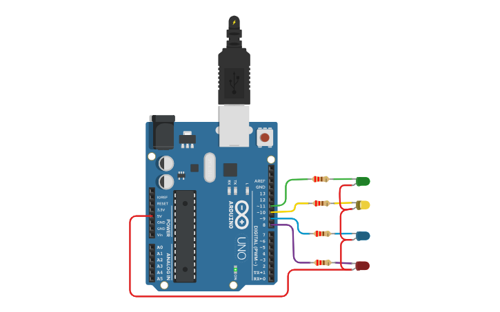 Circuit design ไฟวิ่งลง - Tinkercad
