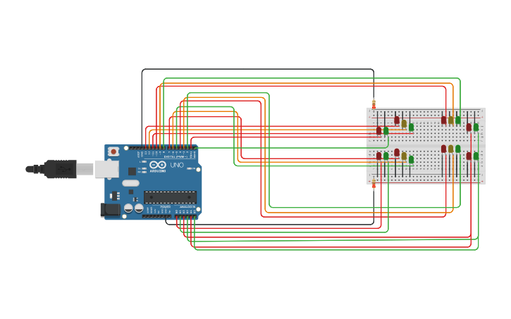 Circuit design semaforo de leds | Tinkercad